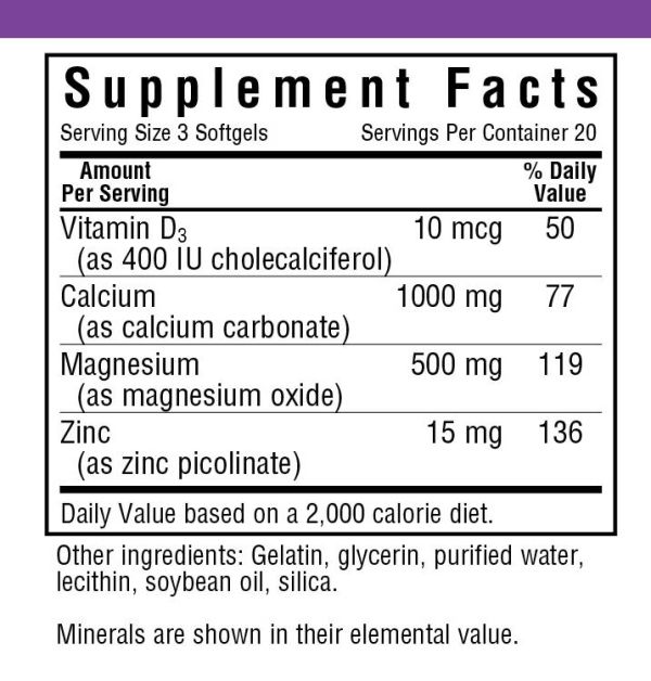Blue Bonnet Calcium Magnesium Zinc Plus Vitamin D3 Softgel, 1000 mg ...